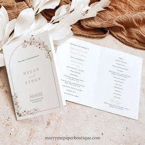 Four Page Wedding Program Template, Rustic Pink Flowers Arch, Printable ...
