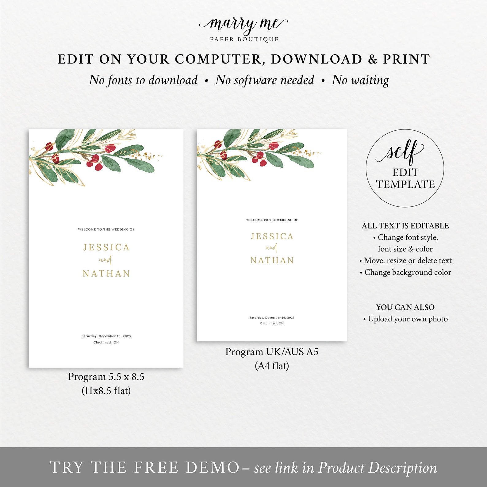 Winter Wedding Program Template Folded Program Printable | Etsy