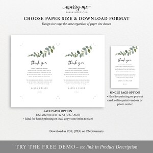 Eucalyptus Thank You Letter Template, Greenery Wedding, Printable Thank ...