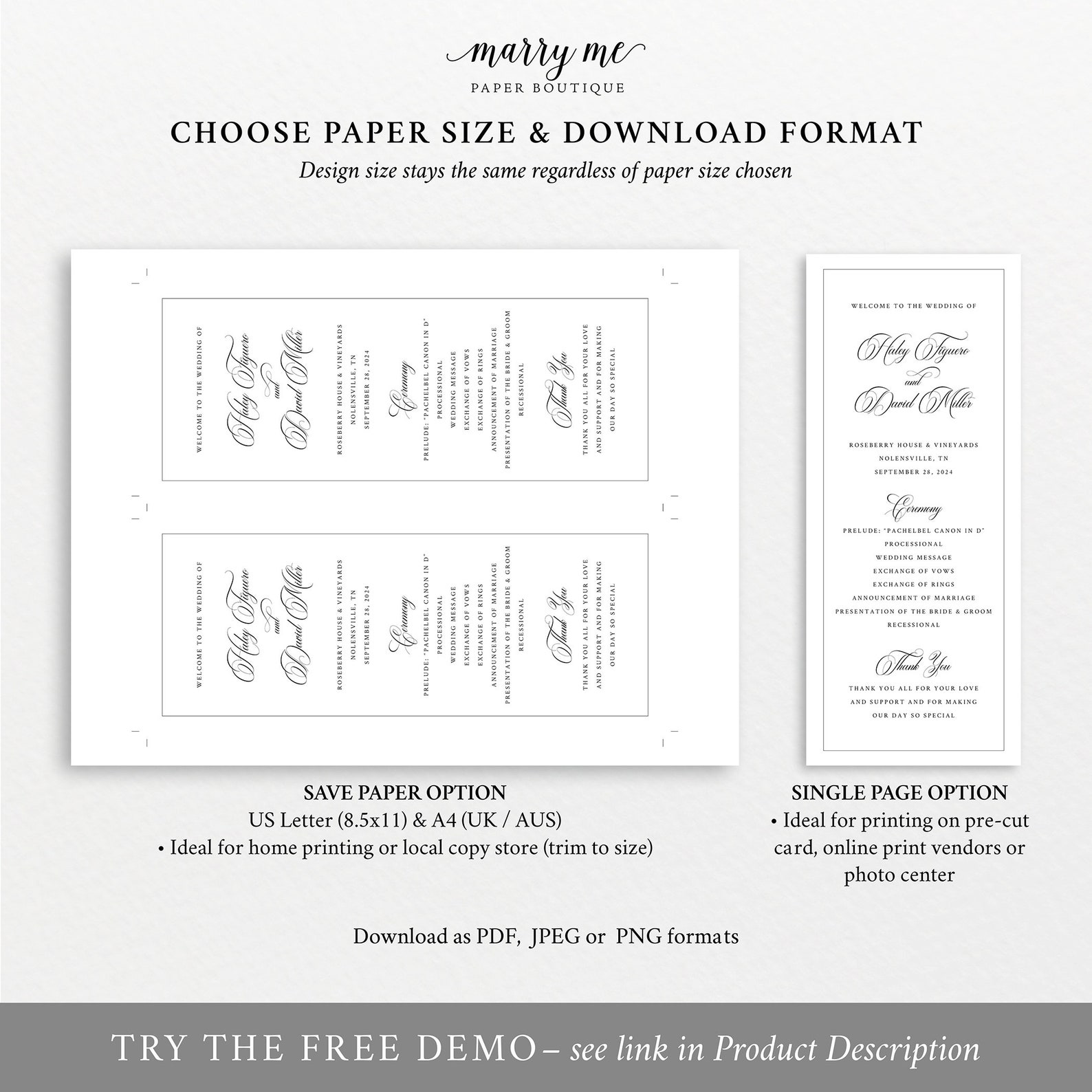 Wedding Program Template Classic Calligraphy & Border Tall | Etsy