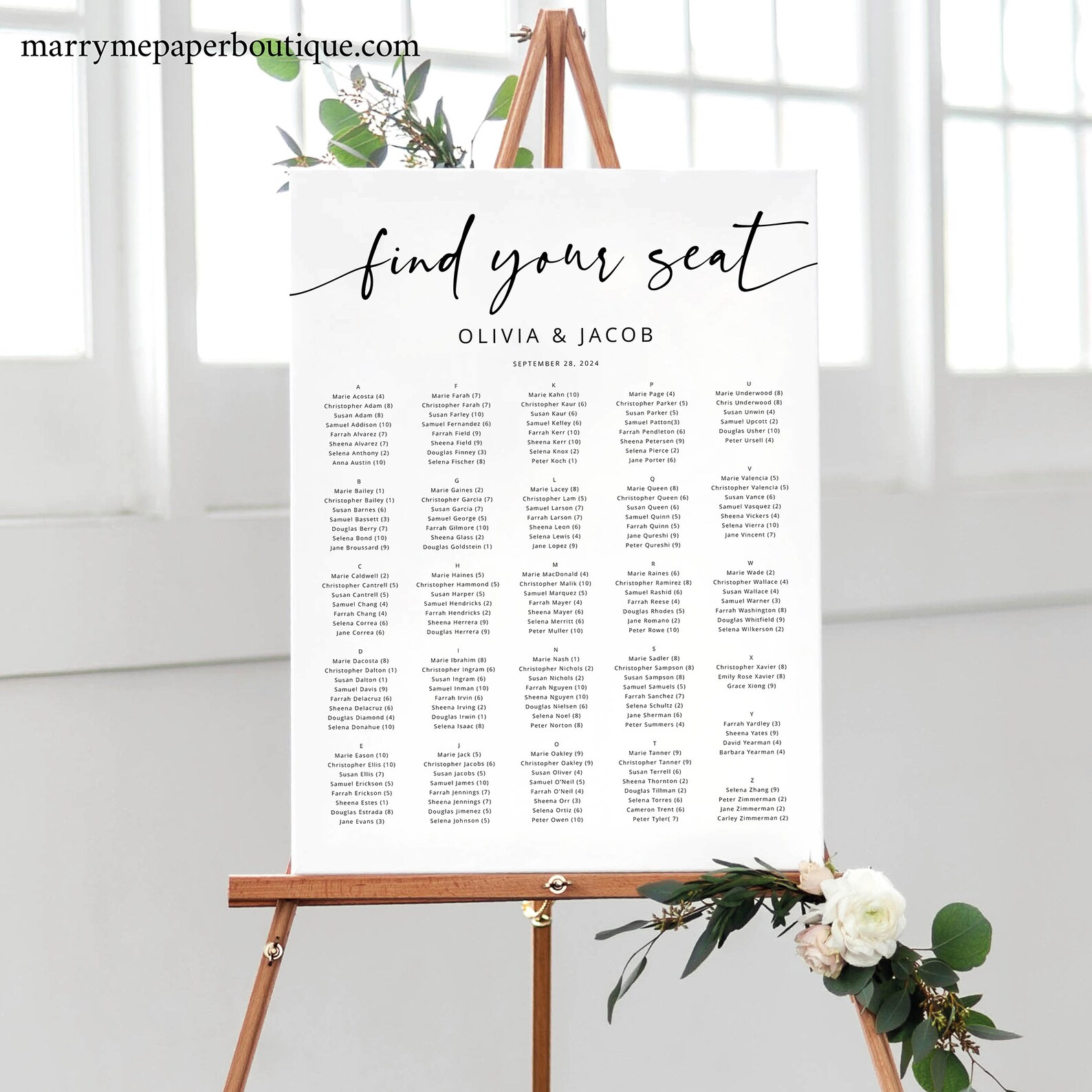 Alphabetical Seating Chart Template Modern Calligraphy - Etsy
