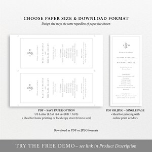 Wedding Program Template, Leaf Monogram Border, Wedding Monogram, Ceremony Program, Printable ...