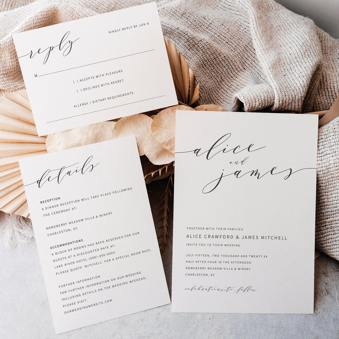 Elegant Wedding Invitation Template Set, Modern Wedding Invitation ...