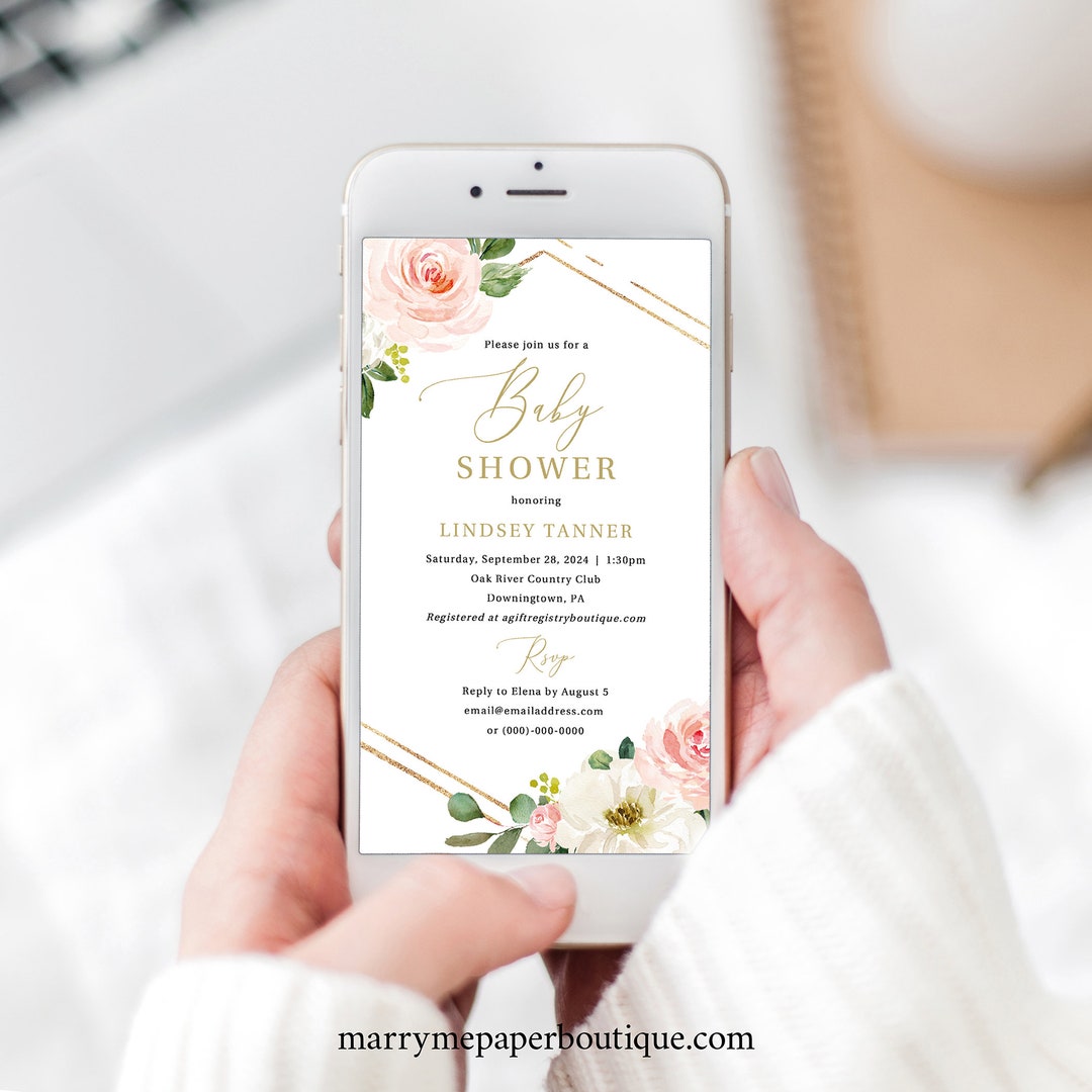 Digital Baby Shower Invitation Template, Blush Floral Hexagon ...