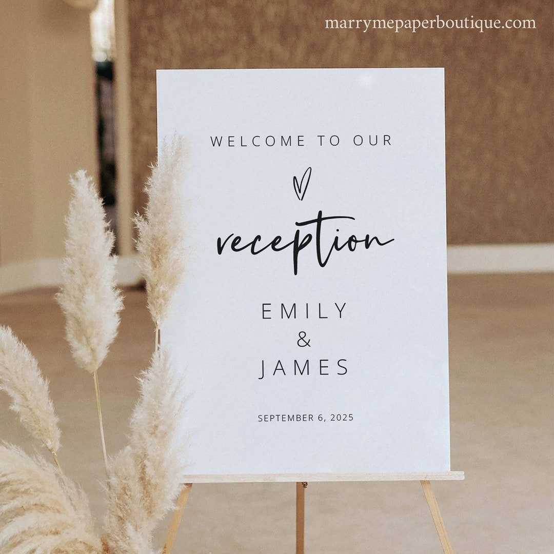 Reception Welcome Sign Template, Love Heart, Editable, Modern Welcome ...
