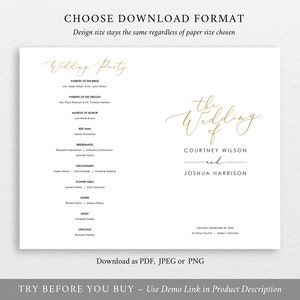 Wedding Program Template Elegant Gold Script Demo Available | Etsy