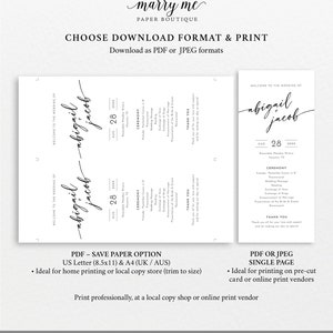 Wedding Program Template, Minimalist Calligraphy, Editable, 4x9, Modern Wedding Ceremony Program ...