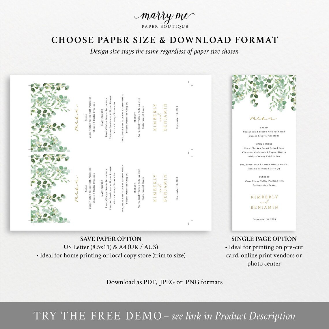 Wedding Menu Template Garden Greenery Templett Editable - Etsy