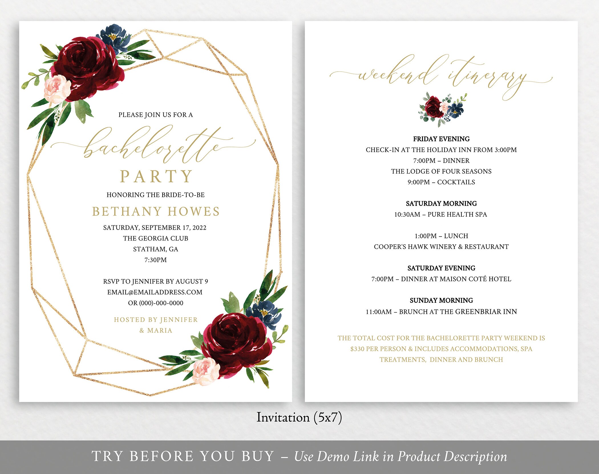 Bachelorette Party Invitation Template Burgundy Geometric | Etsy