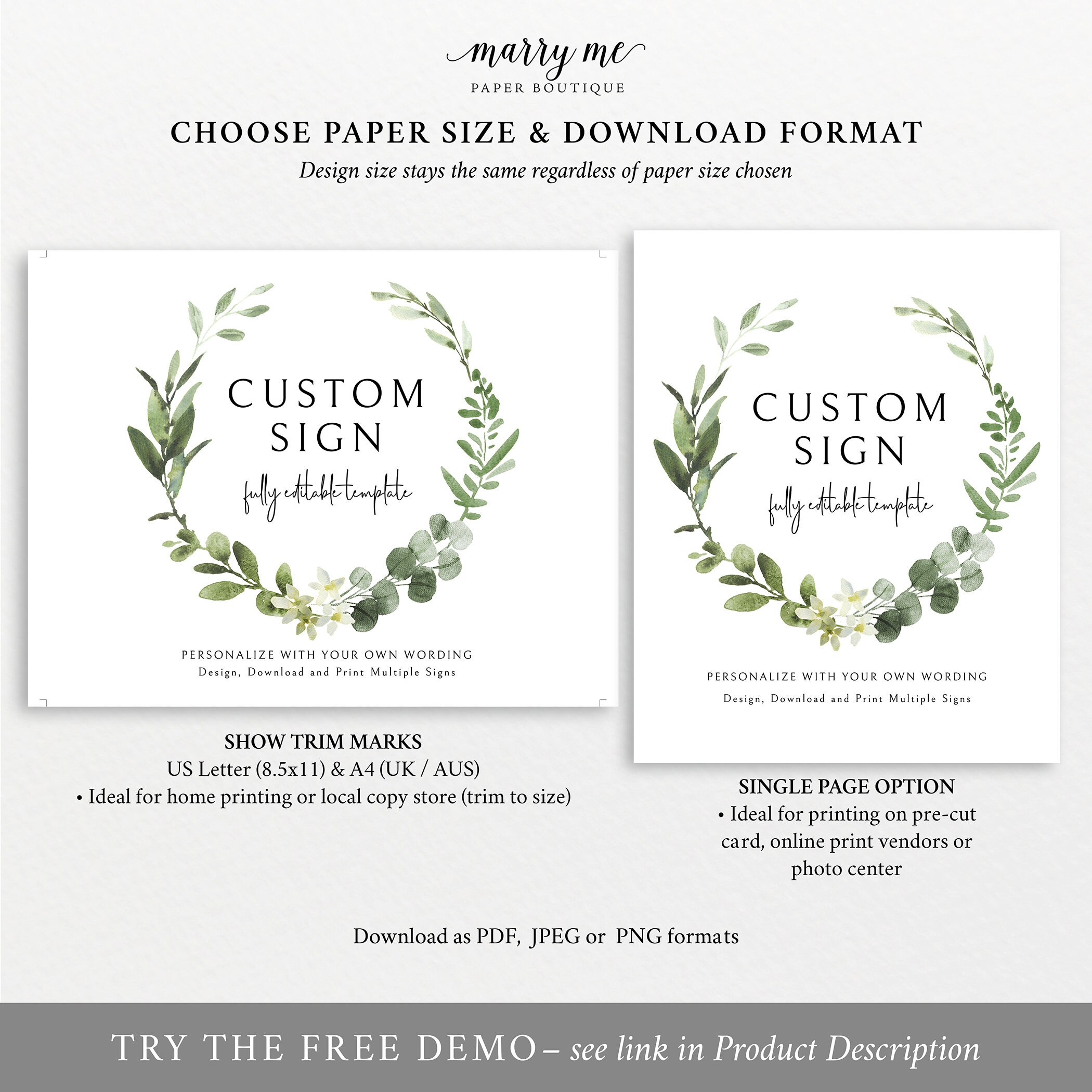 Create Multiple Signs Template Elegant Greenery Try Before | Etsy