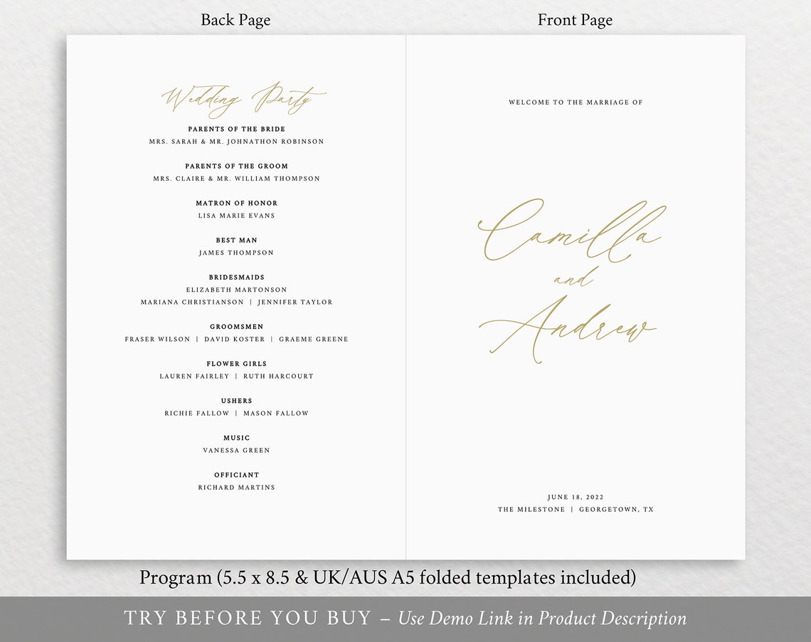 Wedding Program Template Free Demo Available Printable | Etsy