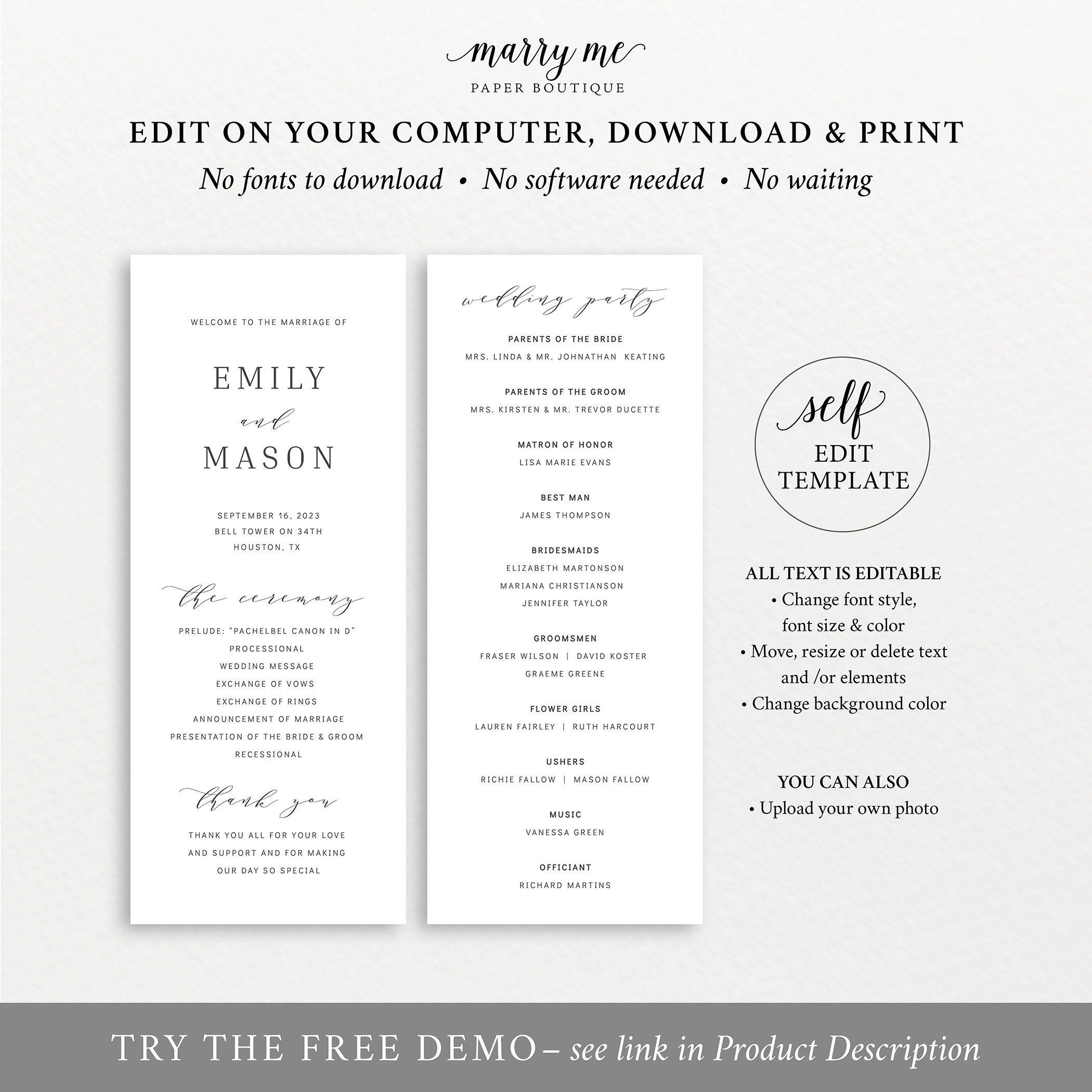 Wedding Program Template Formal & Elegant Try Before - Etsy