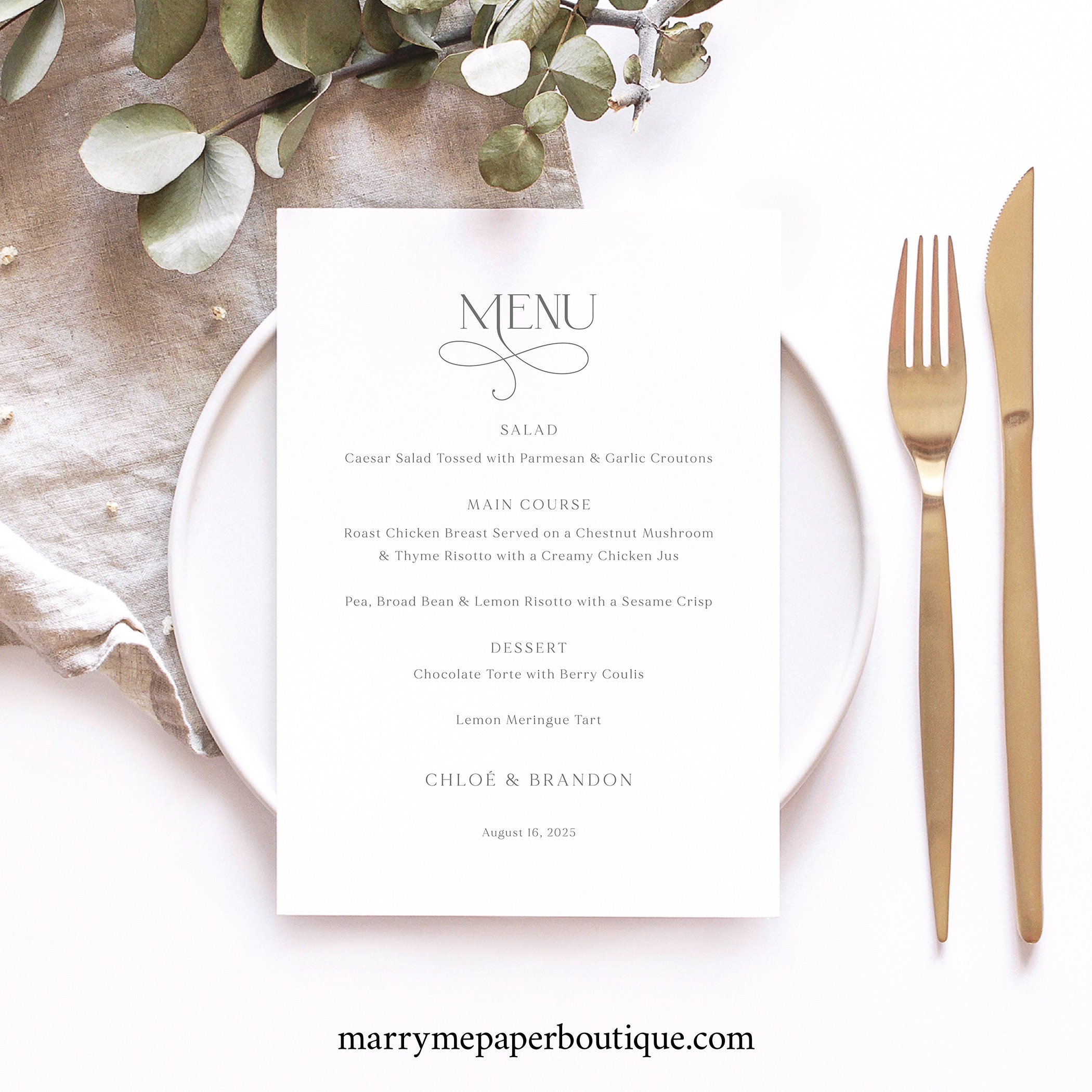 Wedding Menu Template, Elegant Wedding Menu Card, Editable, 5x7 Wedding ...