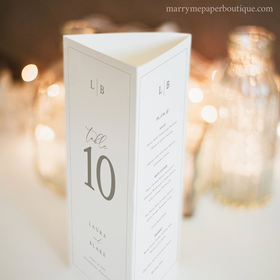 Wedding Trifold Table Number Template, Monogram & Border, Editable ...