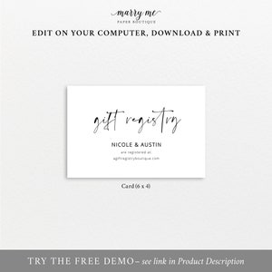 Minimalist Gift Registry Card Template Modern Wedding - Etsy
