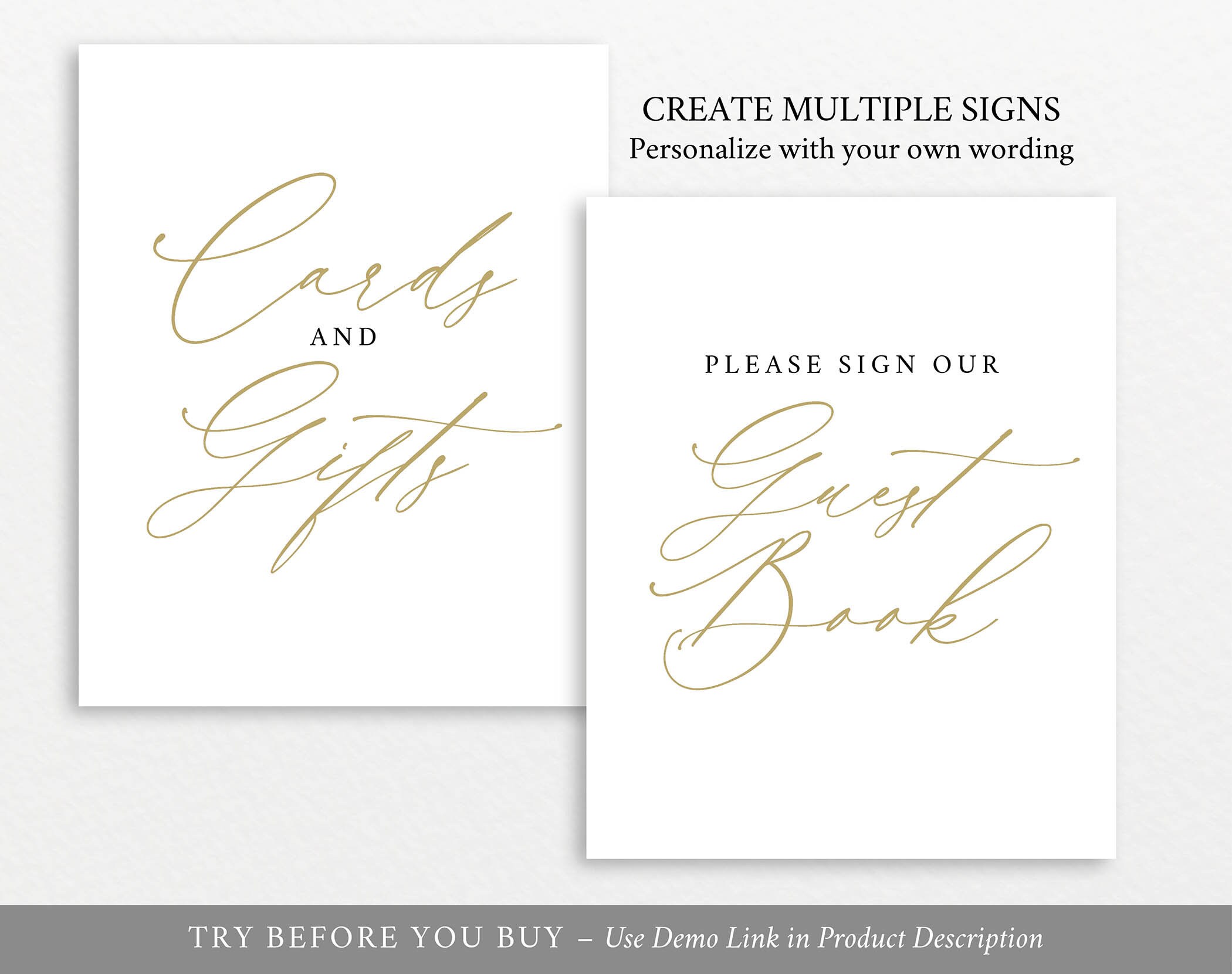 Create MULTIPLE Signs Template Stylish Script Gold Editable | Etsy