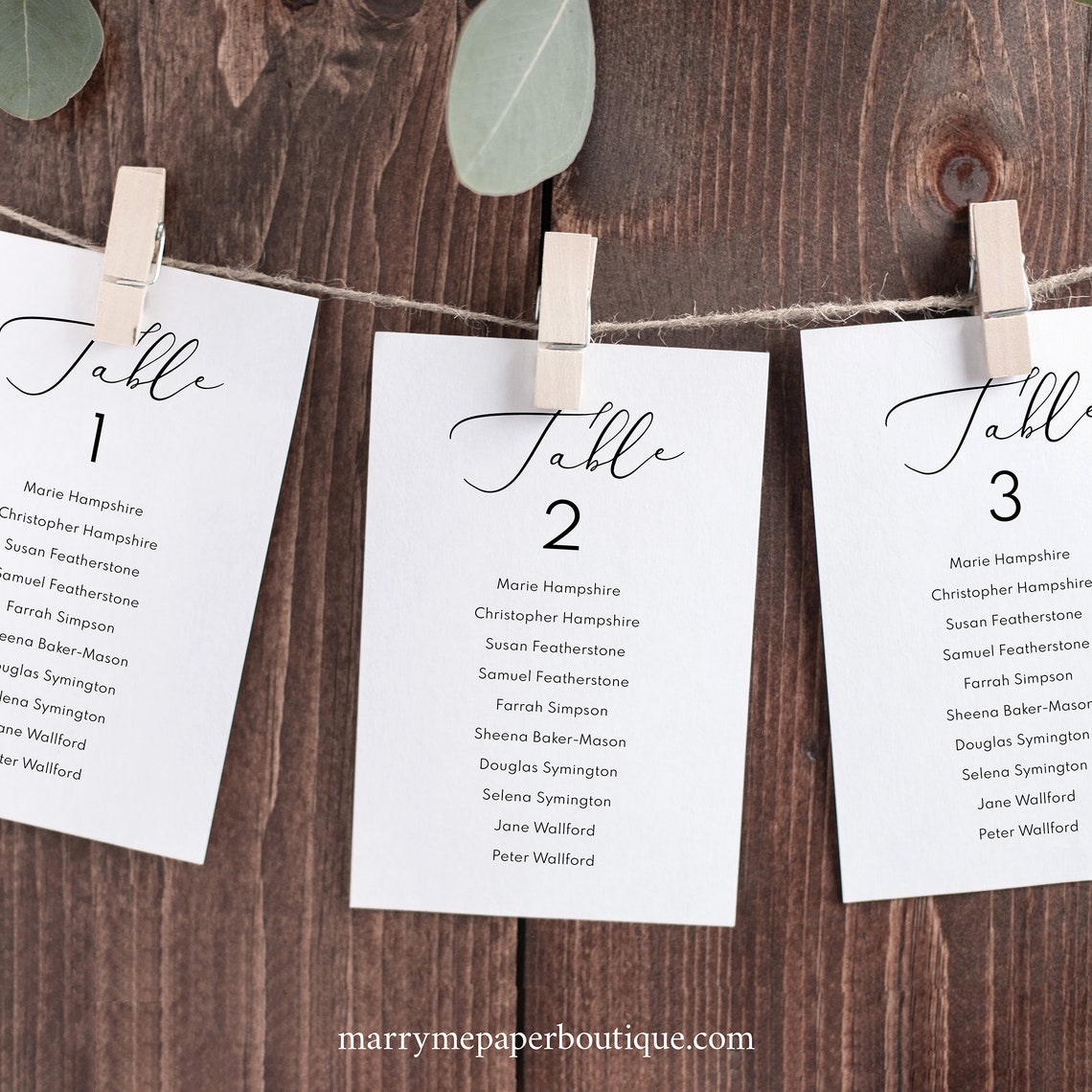Seating Chart Cards Template Elegant Script Editable & - Etsy