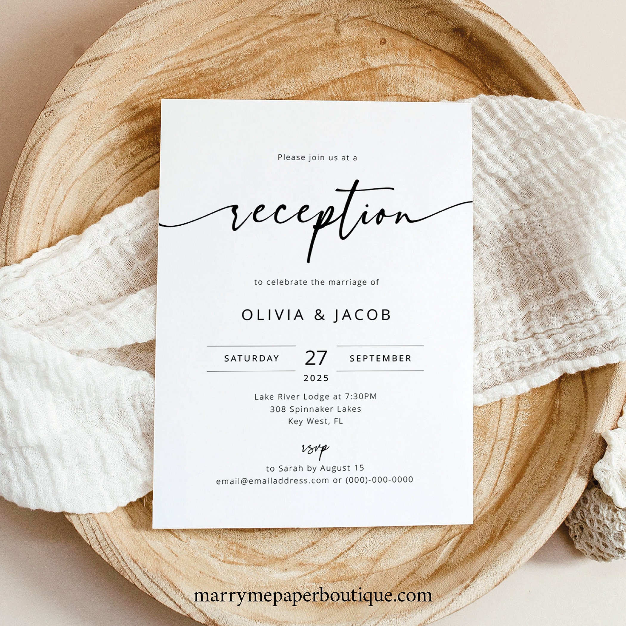 Reception Invitation Template, Modern Calligraphy, Editable, Wedding ...