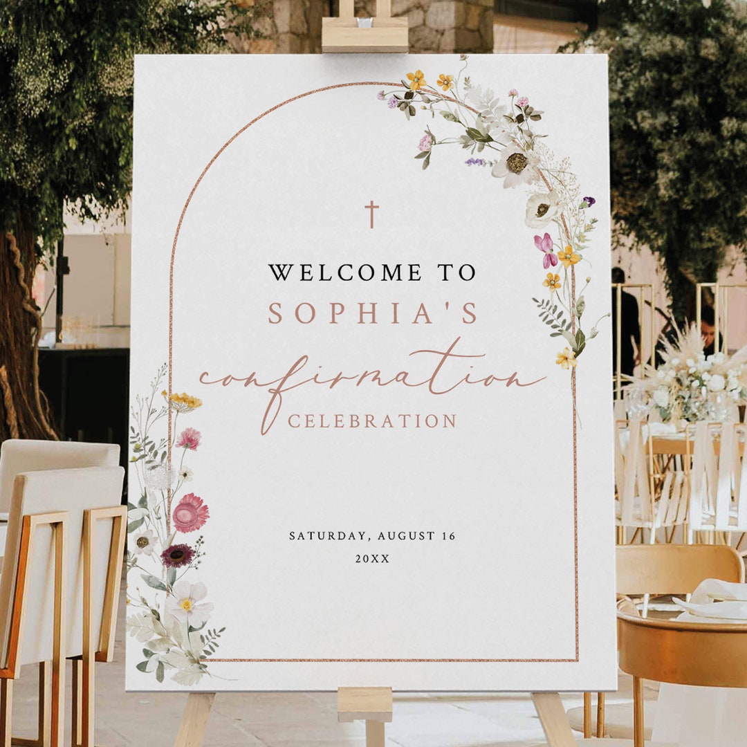 Wildflower Confirmation Welcome Sign Template, Rustic Wildflower Arch ...
