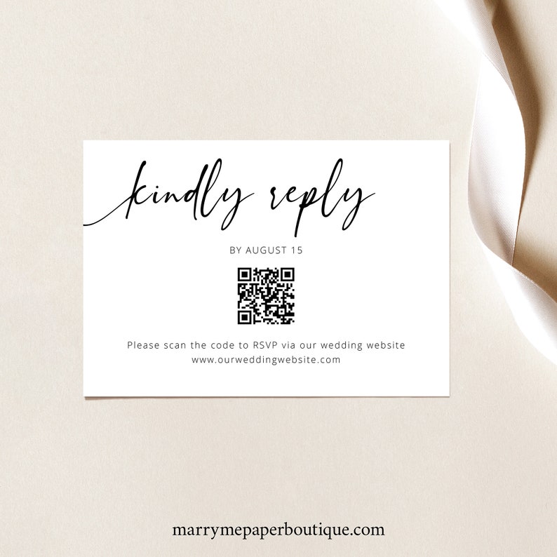 RSVP Card Template Modern Calligraphy QR Code RSVP Enclosure - Etsy