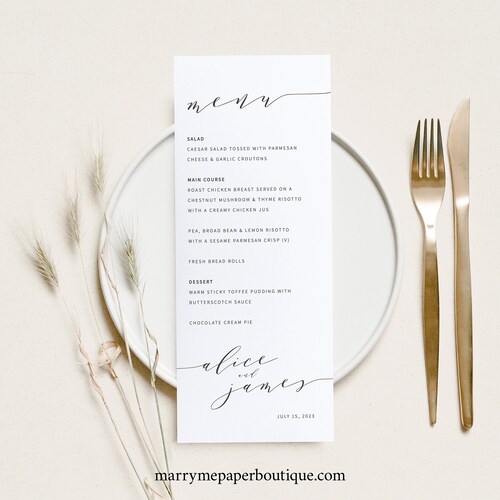 Elegant Menu Template Modern Wedding Menu Printable Templett - Etsy