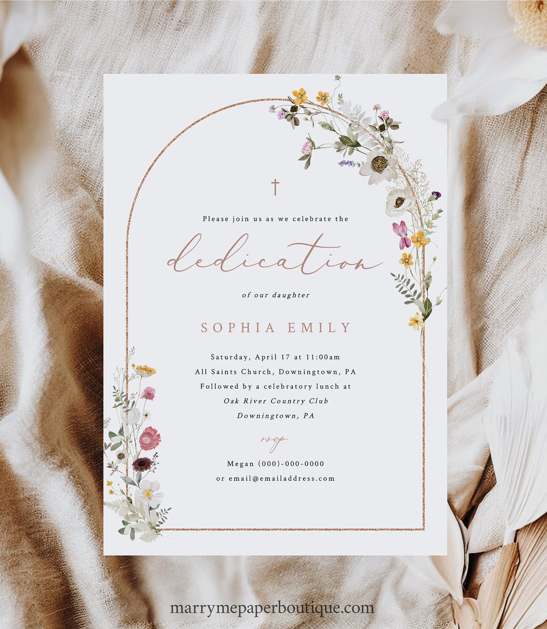 Wildflower Dedication Invitation Template, Rustic Wildflower Arch ...