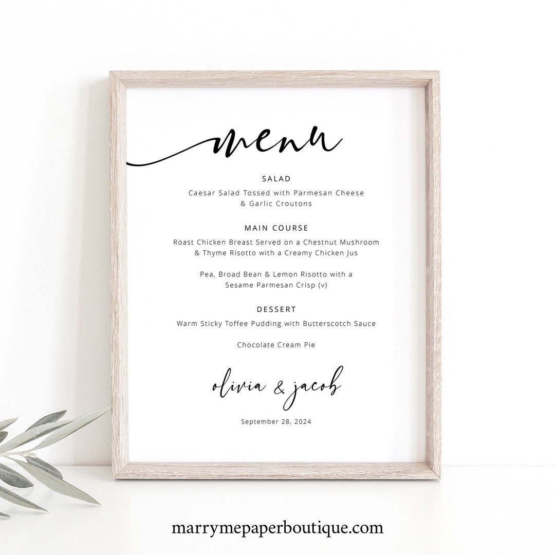 Wedding Menu Sign Template Modern Calligraphy Editable - Etsy