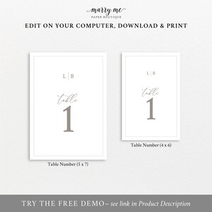 Table Number Template, Monogram & Border, Printable Table Number Sign ...