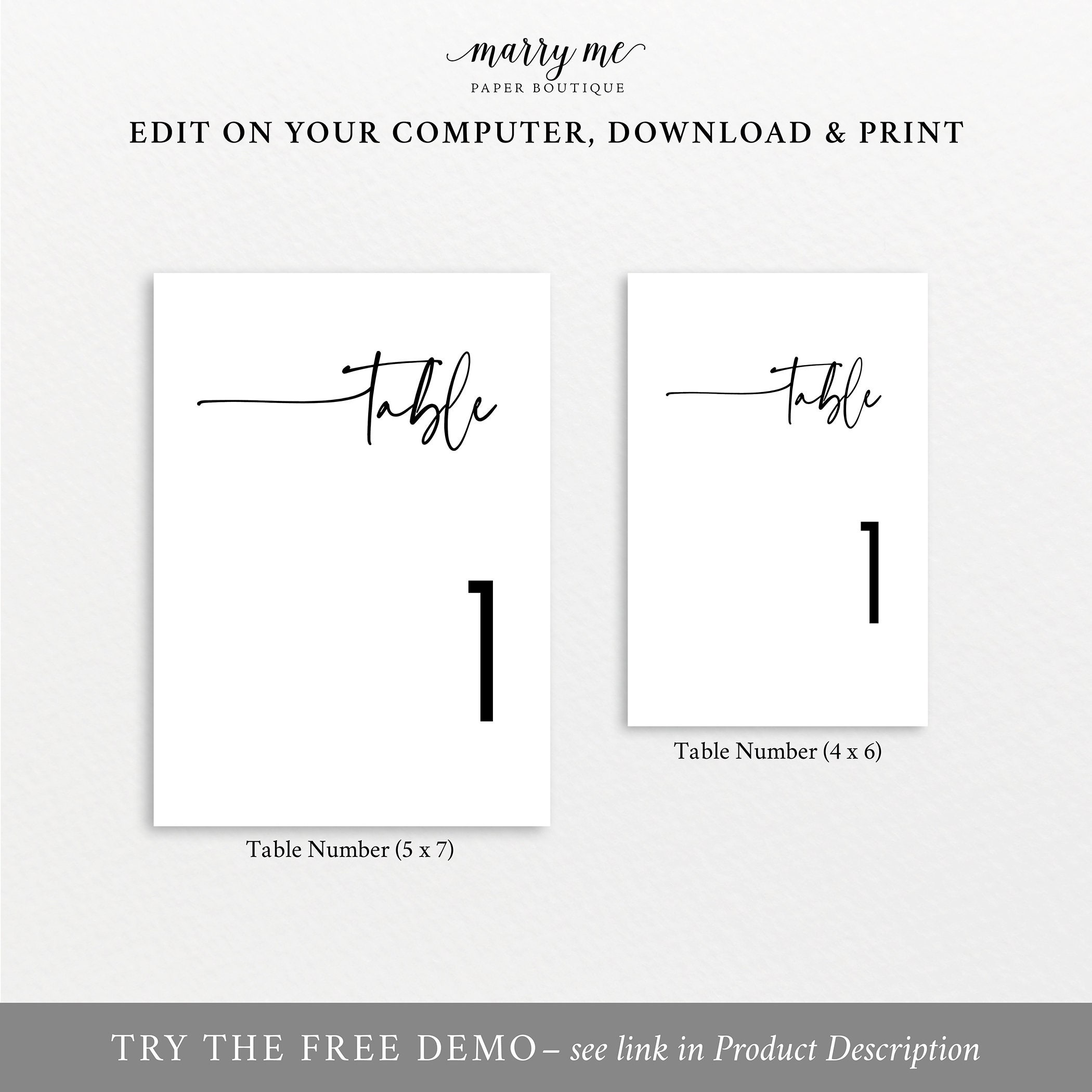 Table Number Sign Template Modern Contemporary Clean Simple | Etsy