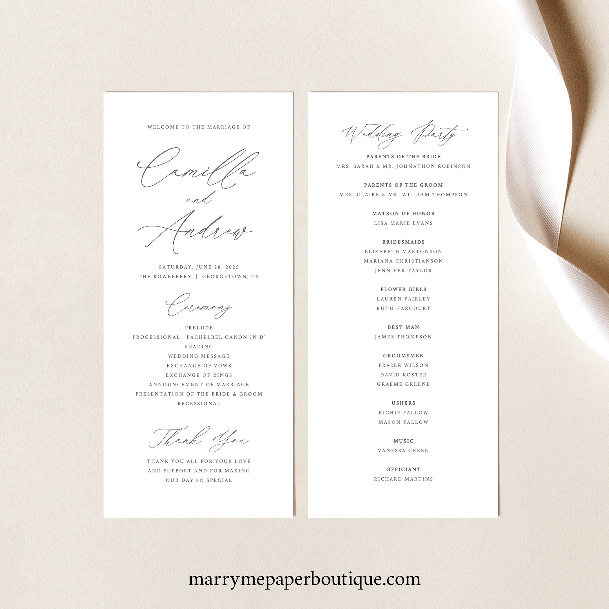 Wedding Ceremony Program Template Stylish Script Editable - Etsy