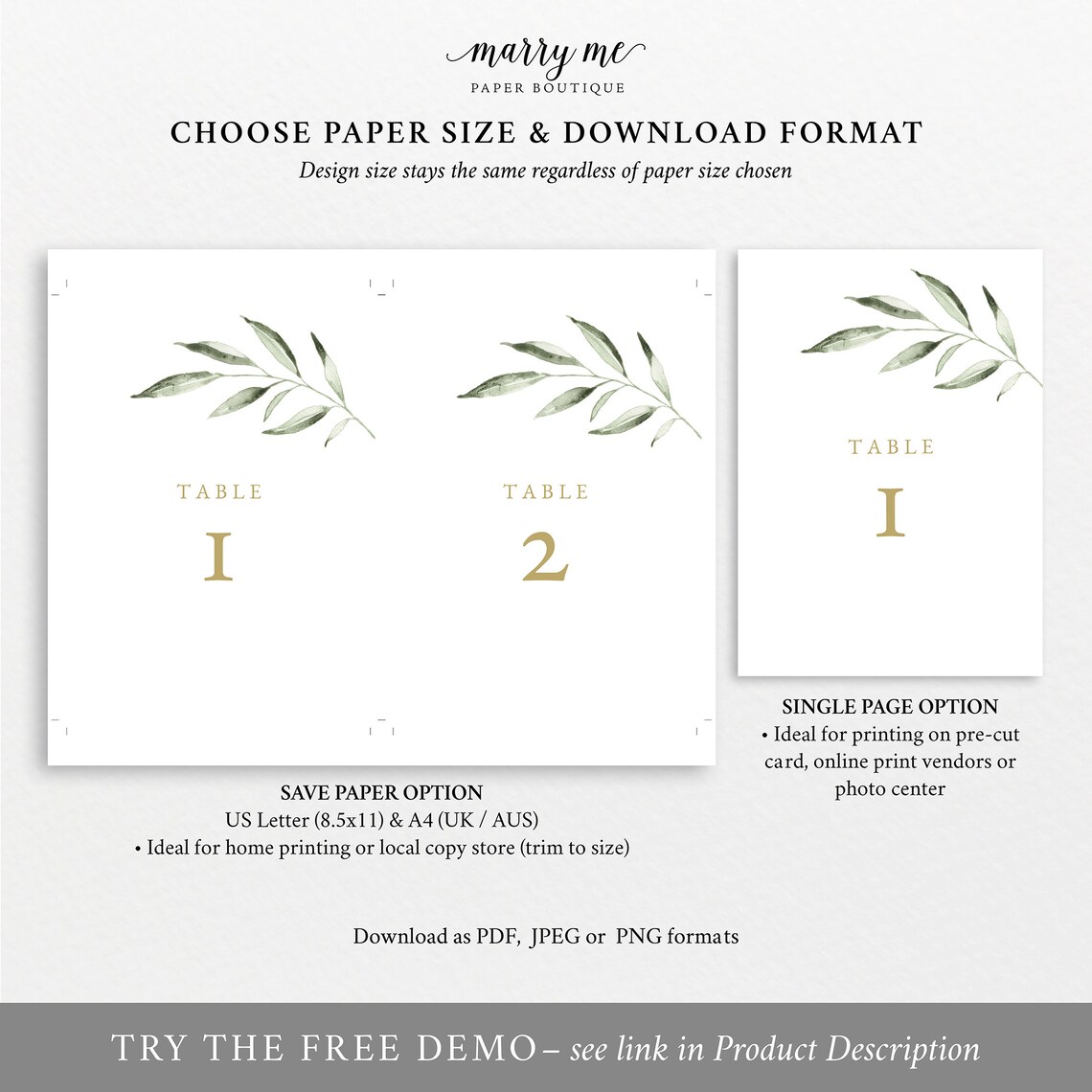Table Number Template Greenery Leaf Editable Instant - Etsy