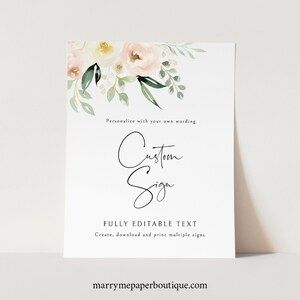Wedding Sign Bundle Template Set, Pink Floral Greenery, Ivory ...