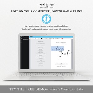 Wedding Program Template Folded, Modern Calligraphy, Editable, Modern ...