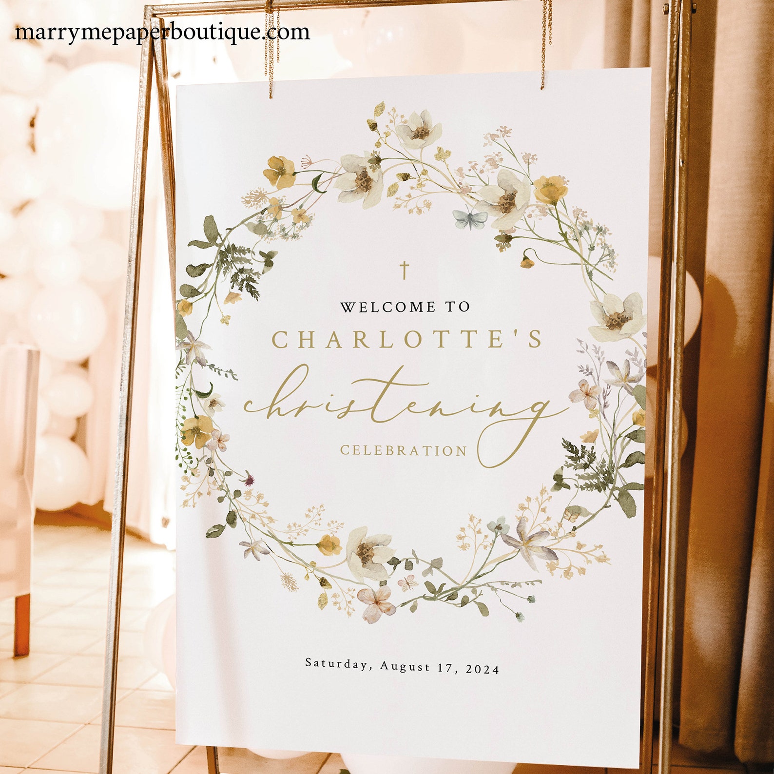 Christening Welcome Sign Template Rustic Summer Yellow - Etsy