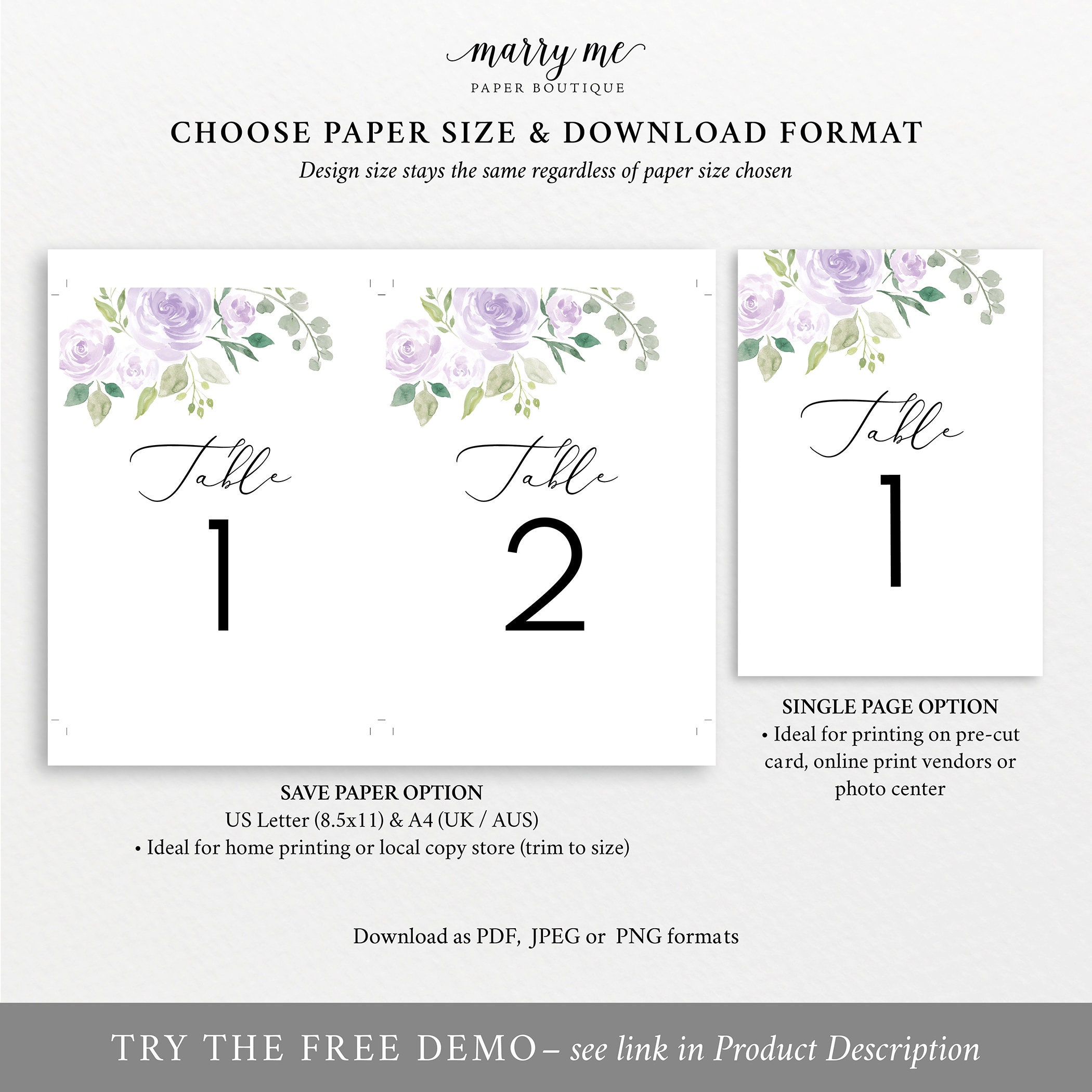 Table Number Template Mauve & Lilac Floral Fully Editable | Etsy