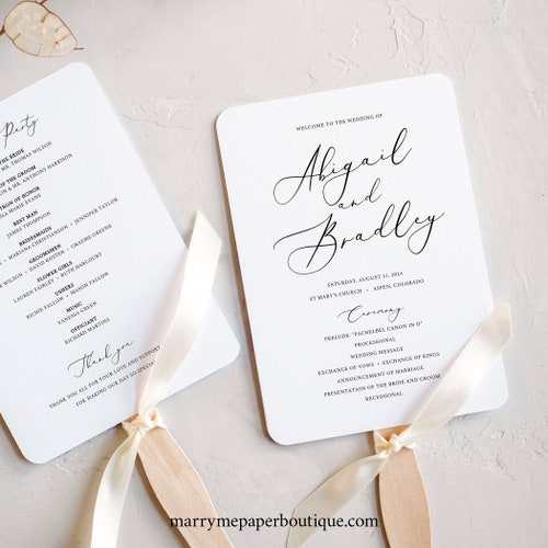 Wedding Program Fan Wedding Ceremony Itinerary Template - Etsy