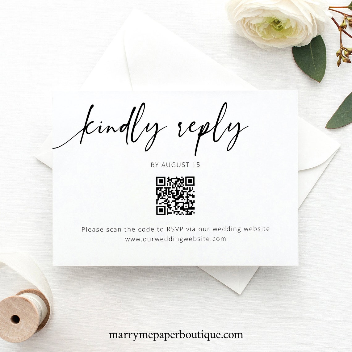 RSVP Card Template Modern Calligraphy QR Code RSVP Enclosure - Etsy