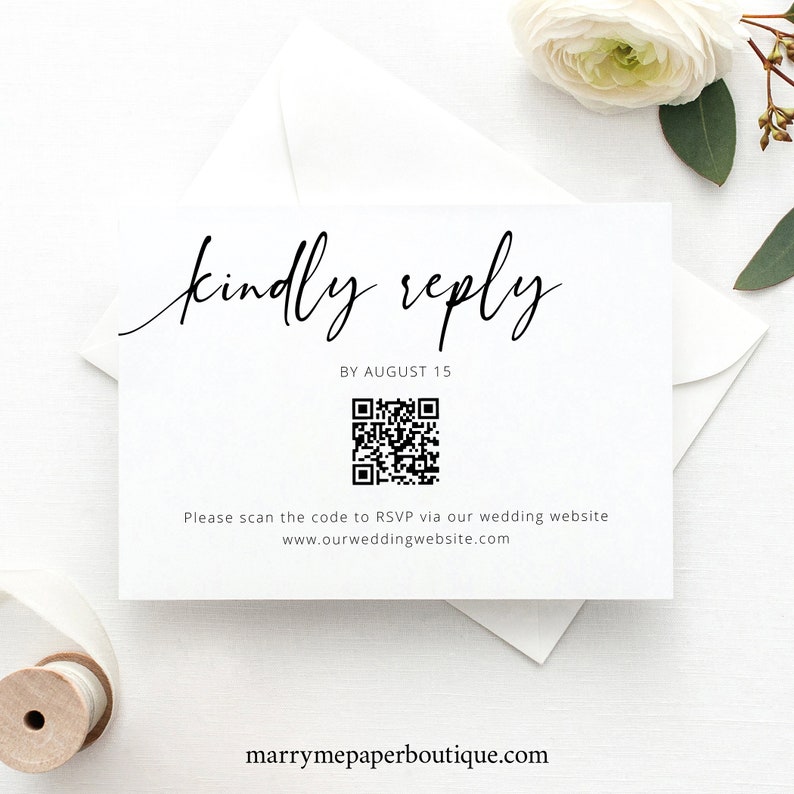 RSVP Card Template Modern Calligraphy QR Code RSVP Enclosure - Etsy