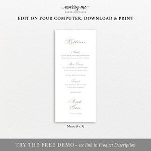 Personalizable Guest Menu Template, Calligraphy Design, Wedding Menu ...