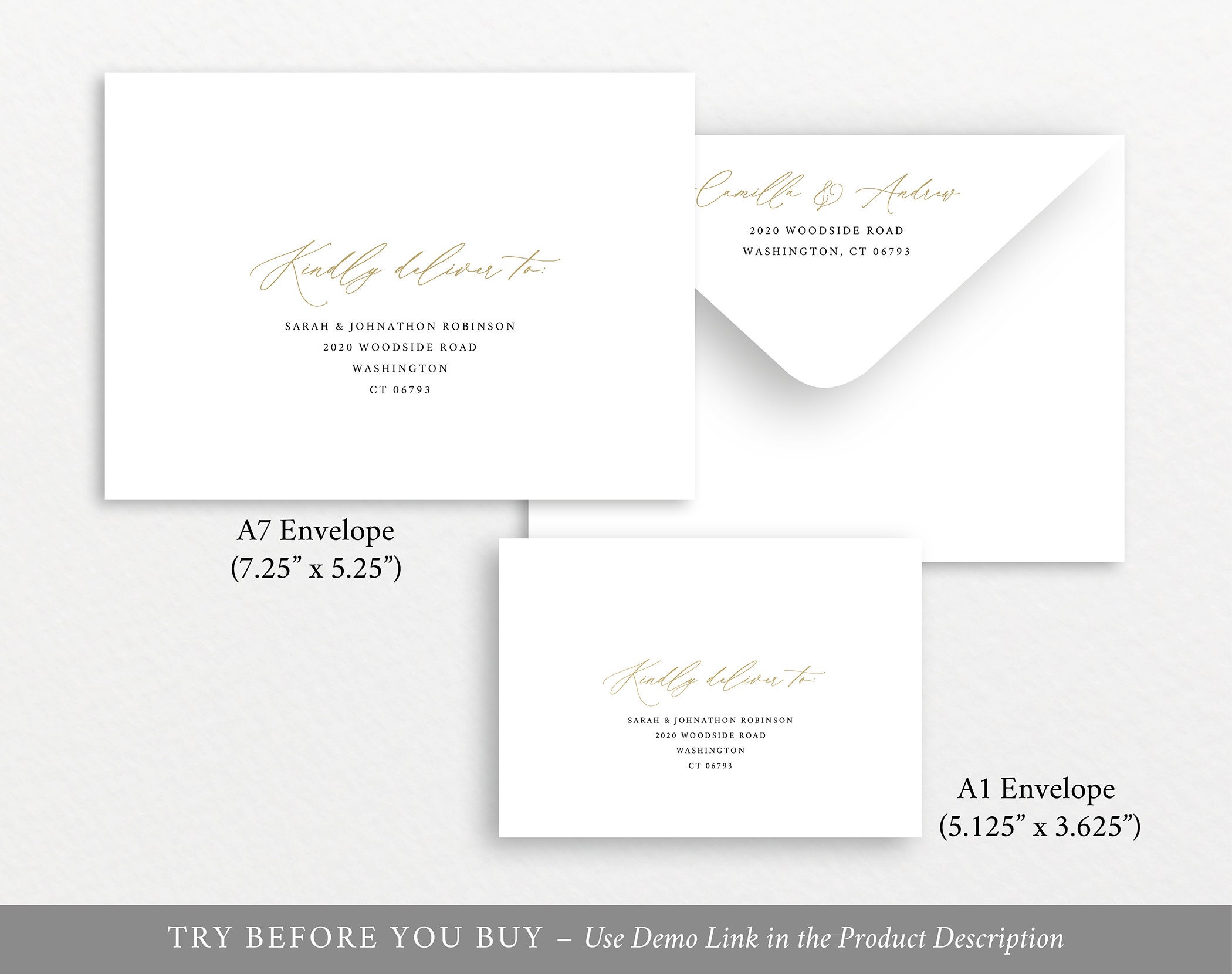 Envelope Address Template Stylish Gold Script Editable & | Etsy