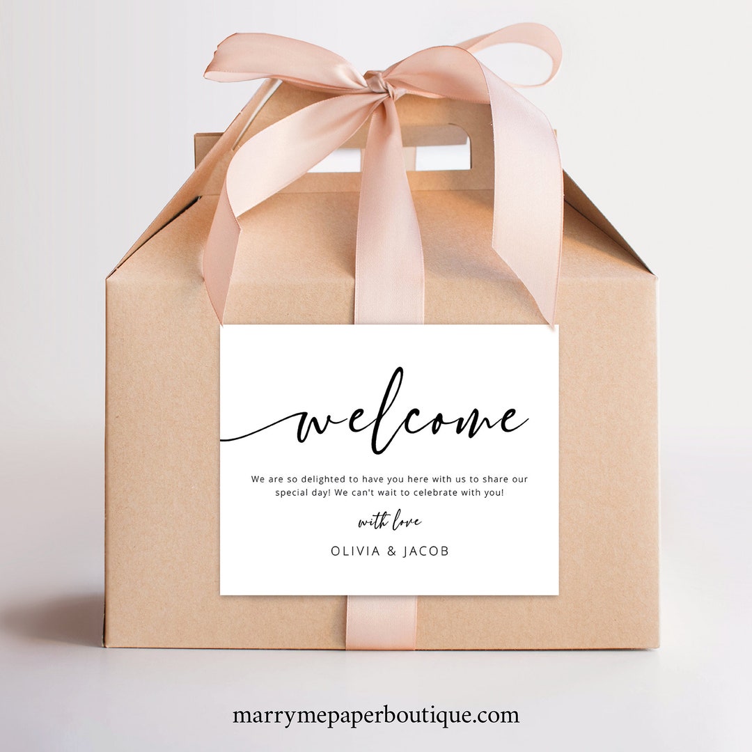 Welcome Bag Label Template, Modern Calligraphy, Wedding Guest Bag Label ...
