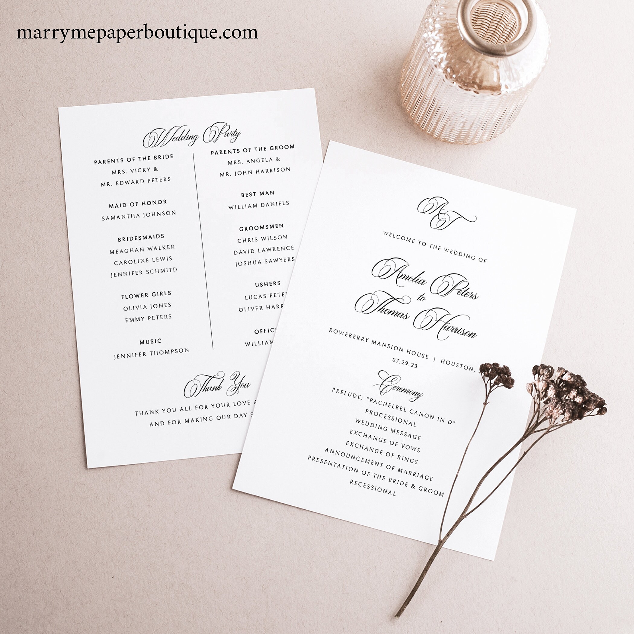 Wedding Program Template Traditional Wedding Calligraphy | Etsy