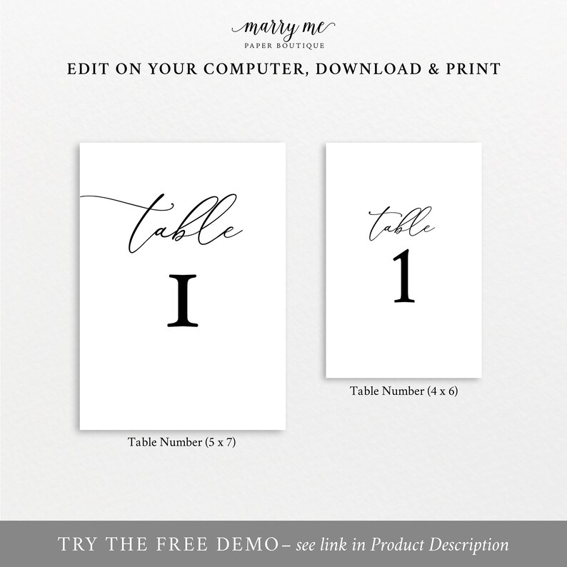 Classic Table Number Template Elegant Table Number Card | Etsy UK