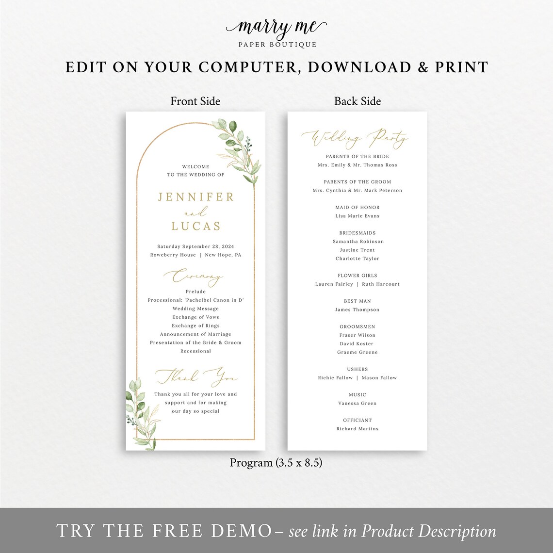 Wedding Program Template Elegant Greenery Arch Printable - Etsy