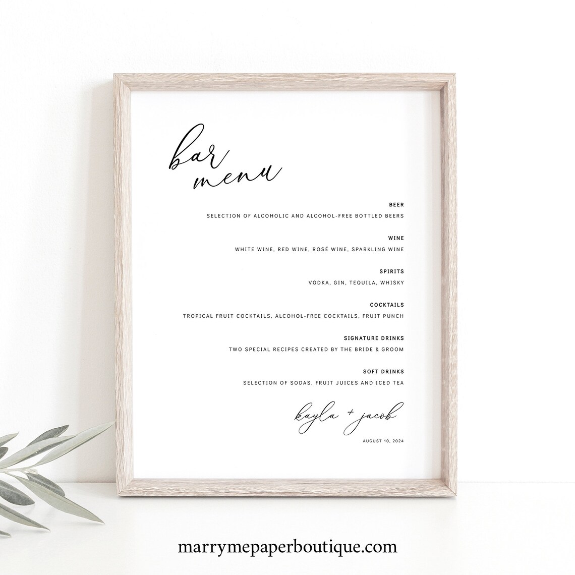 Wedding Bar Menu Template Modern Elegance Elegant Wedding - Etsy