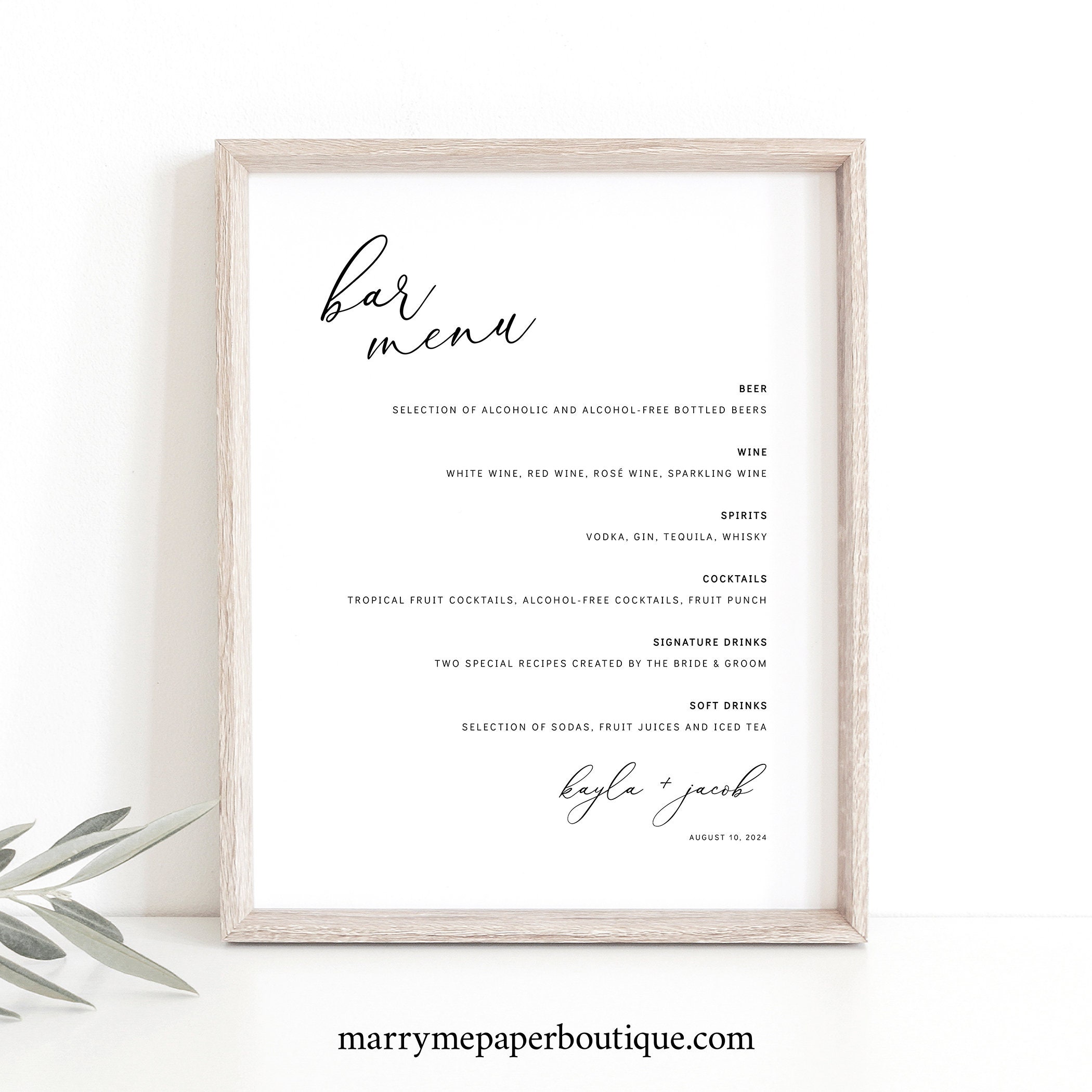 Wedding Bar Menu Template Modern Elegance Elegant Wedding - Etsy