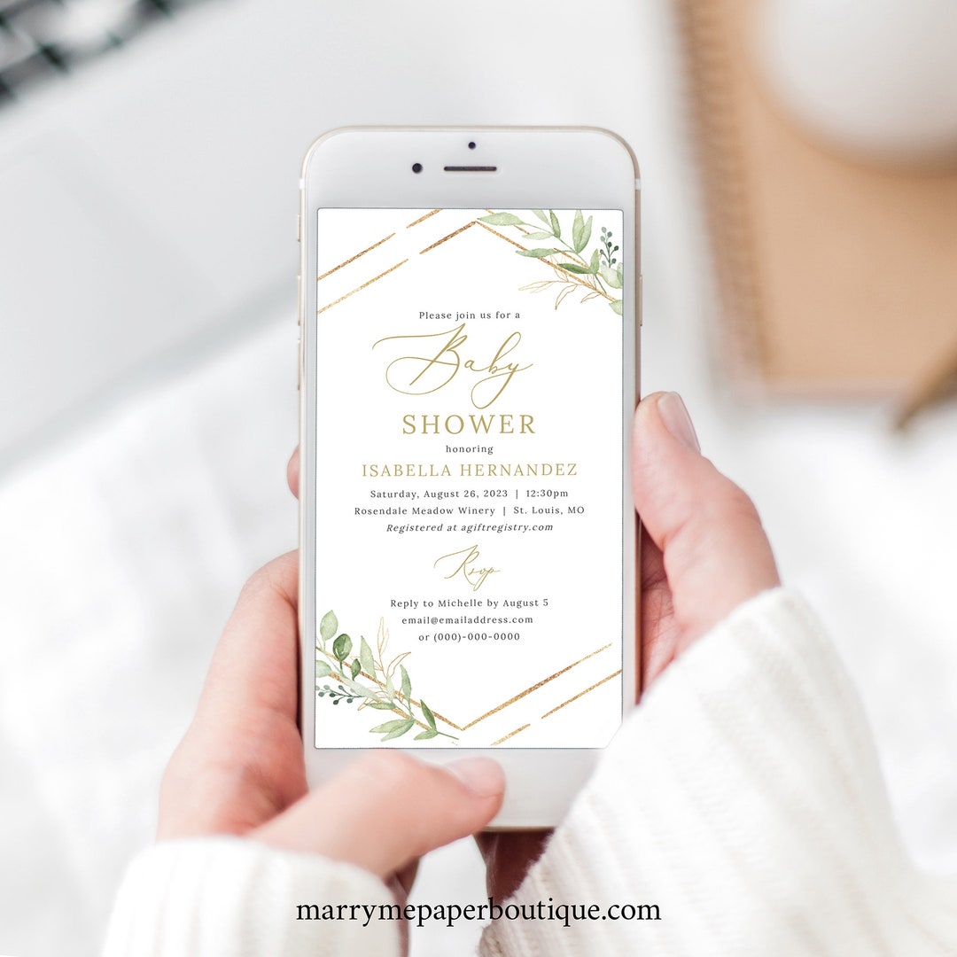 Baby Shower Text Invitation Template, Greenery Hexagonal, Electronic ...