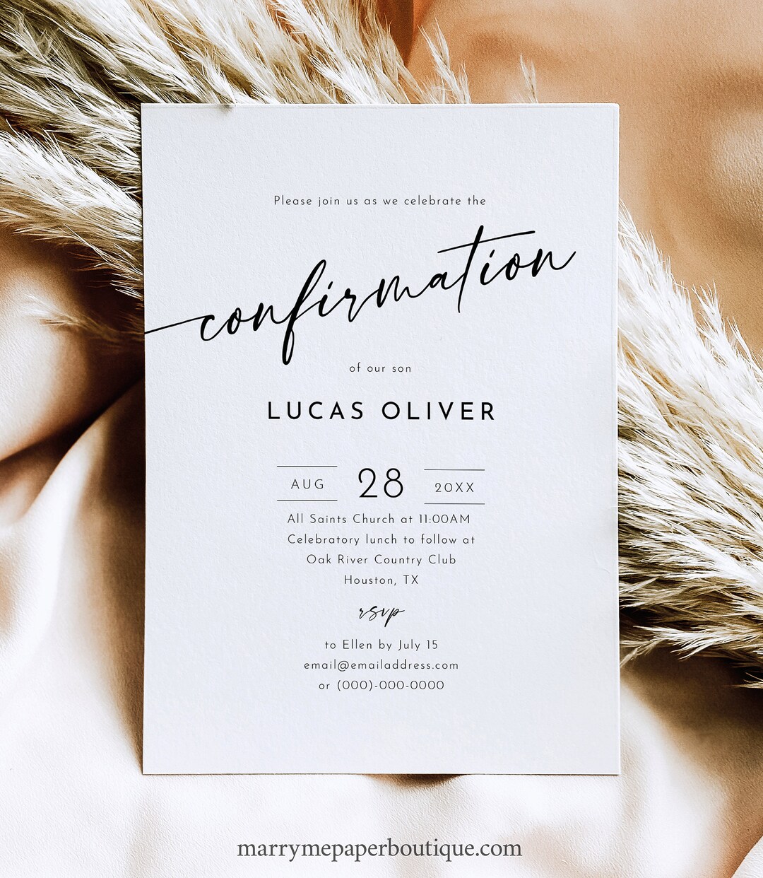 Confirmation Invitation Template, Minimalist Calligraphy, Modern ...