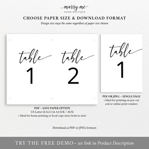 Table Number Sign Template, Modern Calligraphy, Instant Download ...