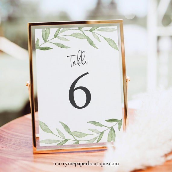 Table Number Template Greenery Leaves Editable Instant - Etsy